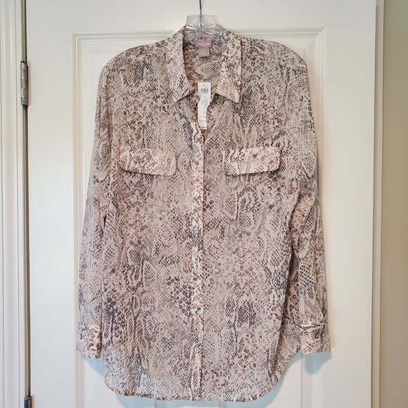 Chico's | Tops | Nwt Chicos Neutral Greytan Python Print Shirt Size 2 ...